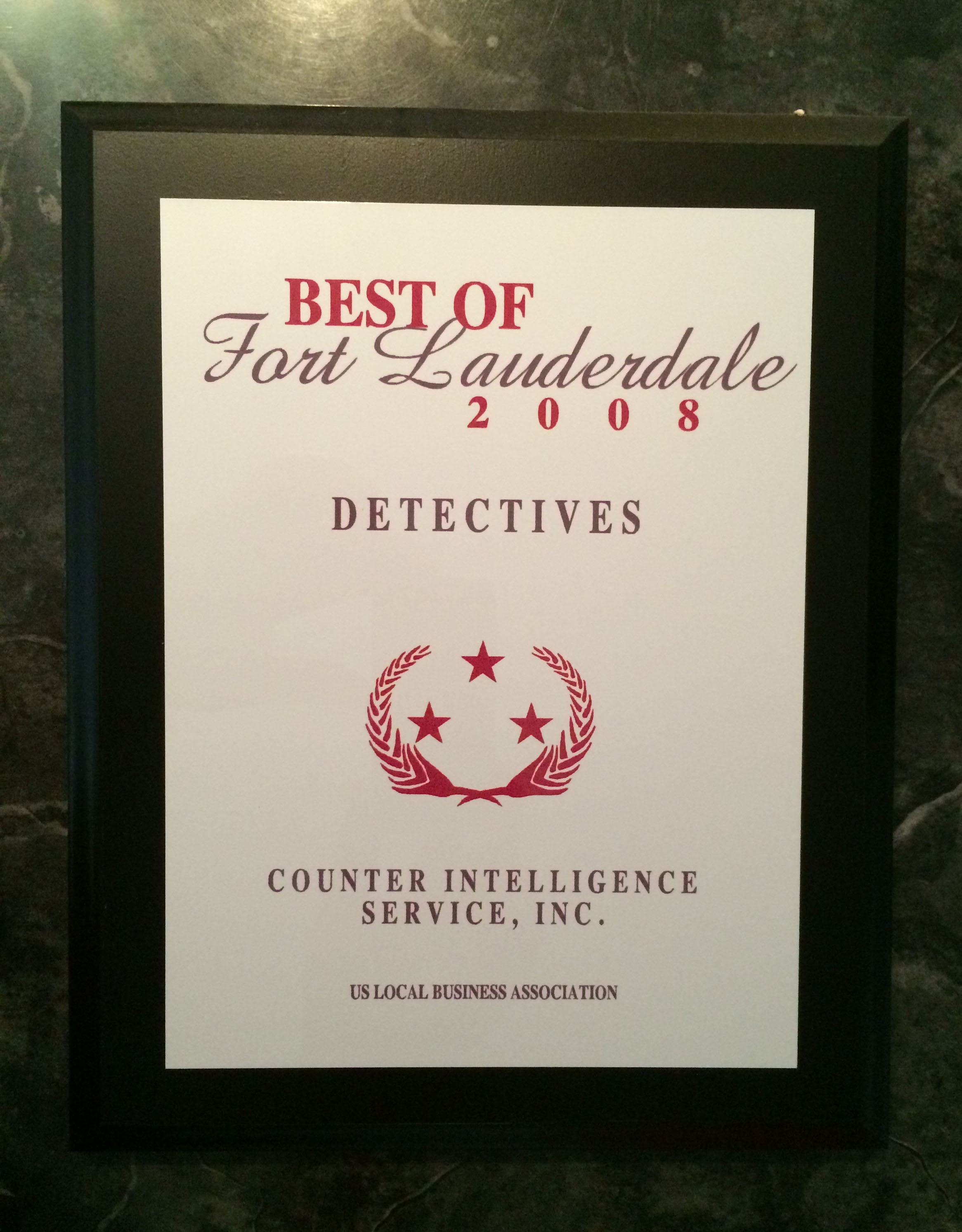 2008 Best Private Investigator of Fort Lauderdale Award - Counter ...